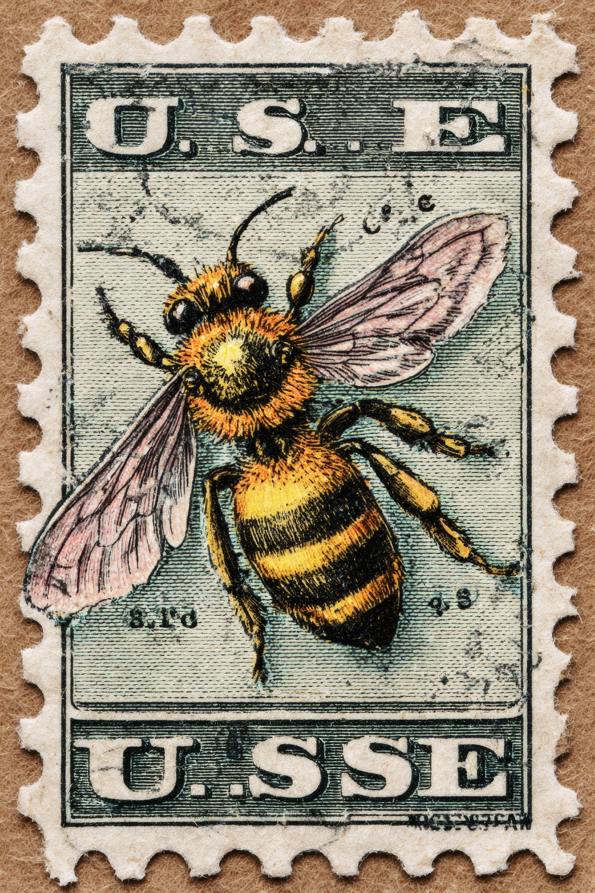 12 Vintage Bee Postage Stamps Honeycomb Ephemera Collection Retro Bee ...