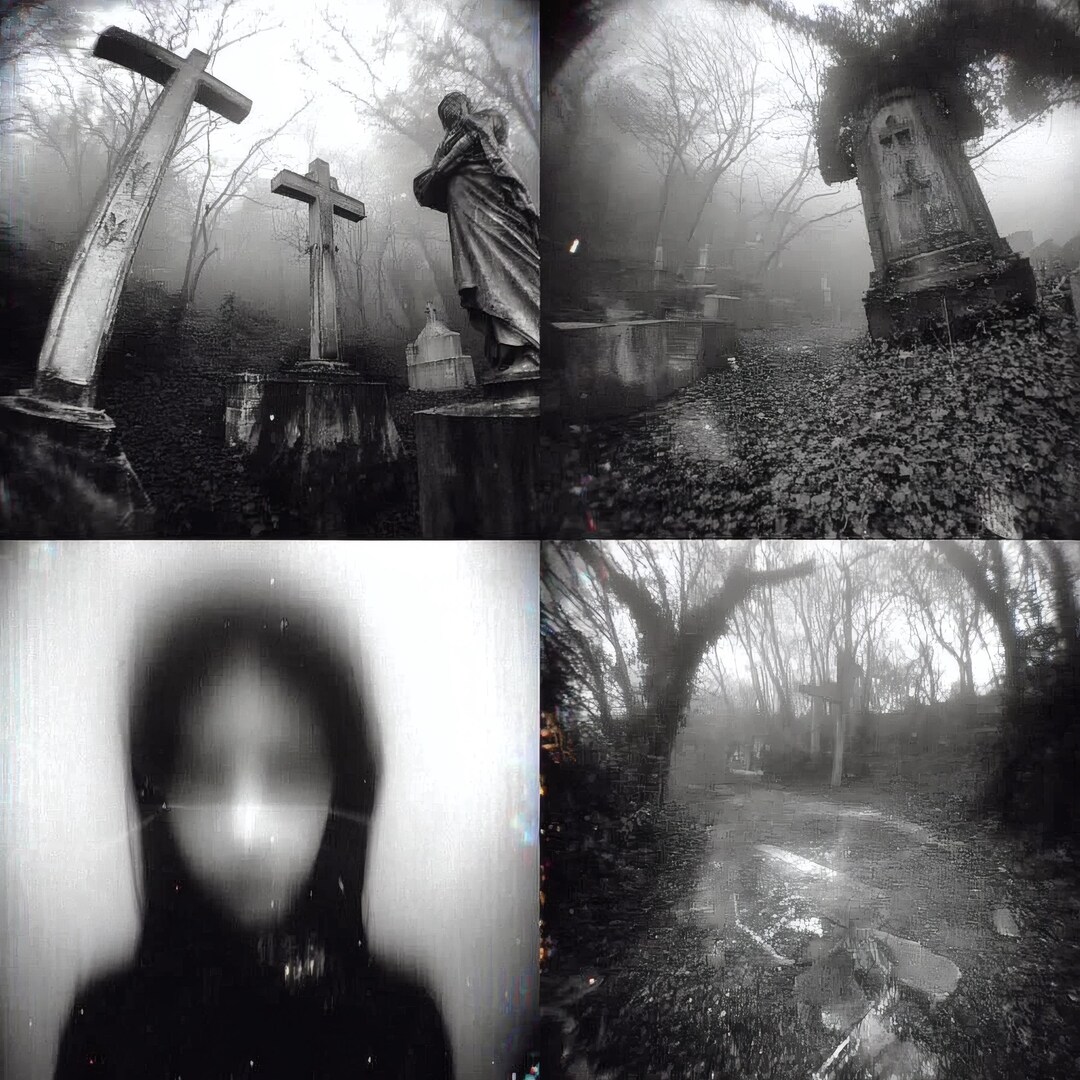 Vintage Graveyard Photography Ephemera, Black and White Spooky ...