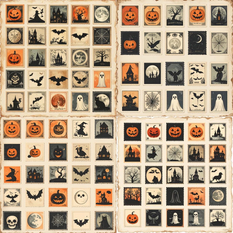 Halloween Stamp Collage Sheet Printable Spooky Vintage Ephemera for ...