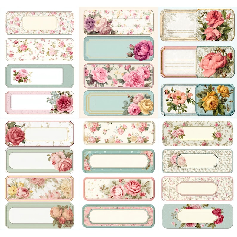 Shabby Chic Rose Labels, Vintage Floral Laabel, Pastel Garden Scrapbook ...