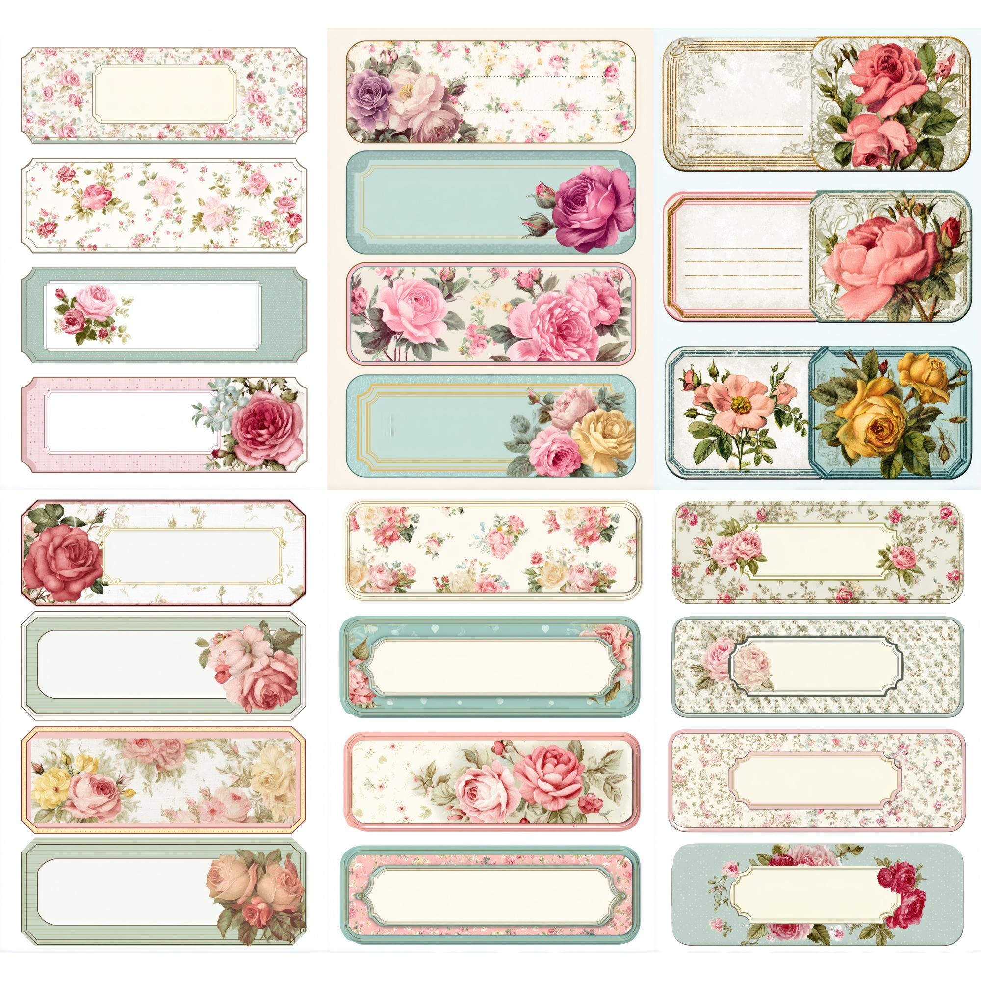 Shabby Chic Rose Labels, Vintage Floral Laabel, Pastel Garden Scrapbook ...