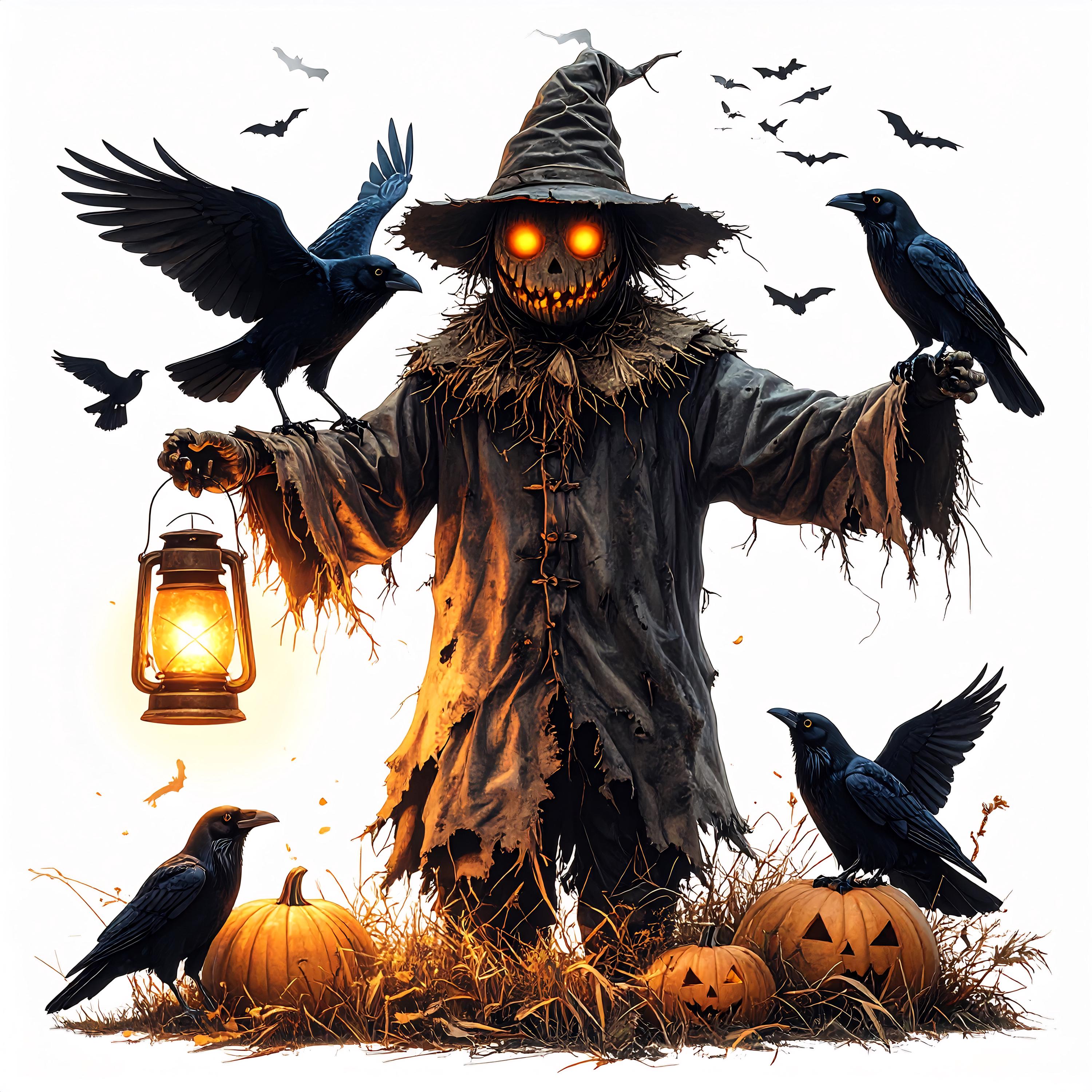 Eerie Scarecrow Clipart With Stitched Burlap Face Glowing Eyes and ...
