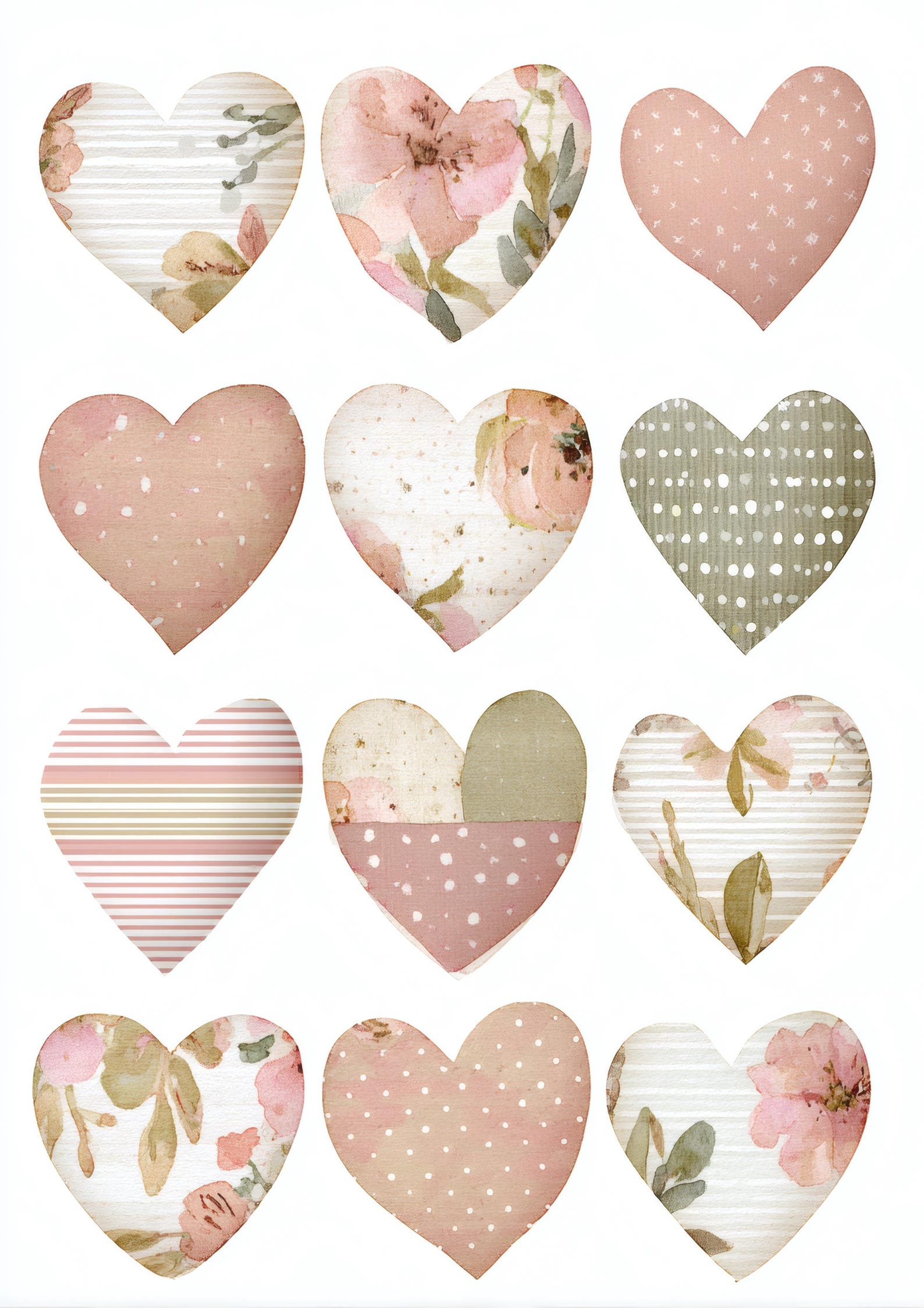 Patchwork Heart Labels Printable, Valentine Junk Journal Ephemera ...
