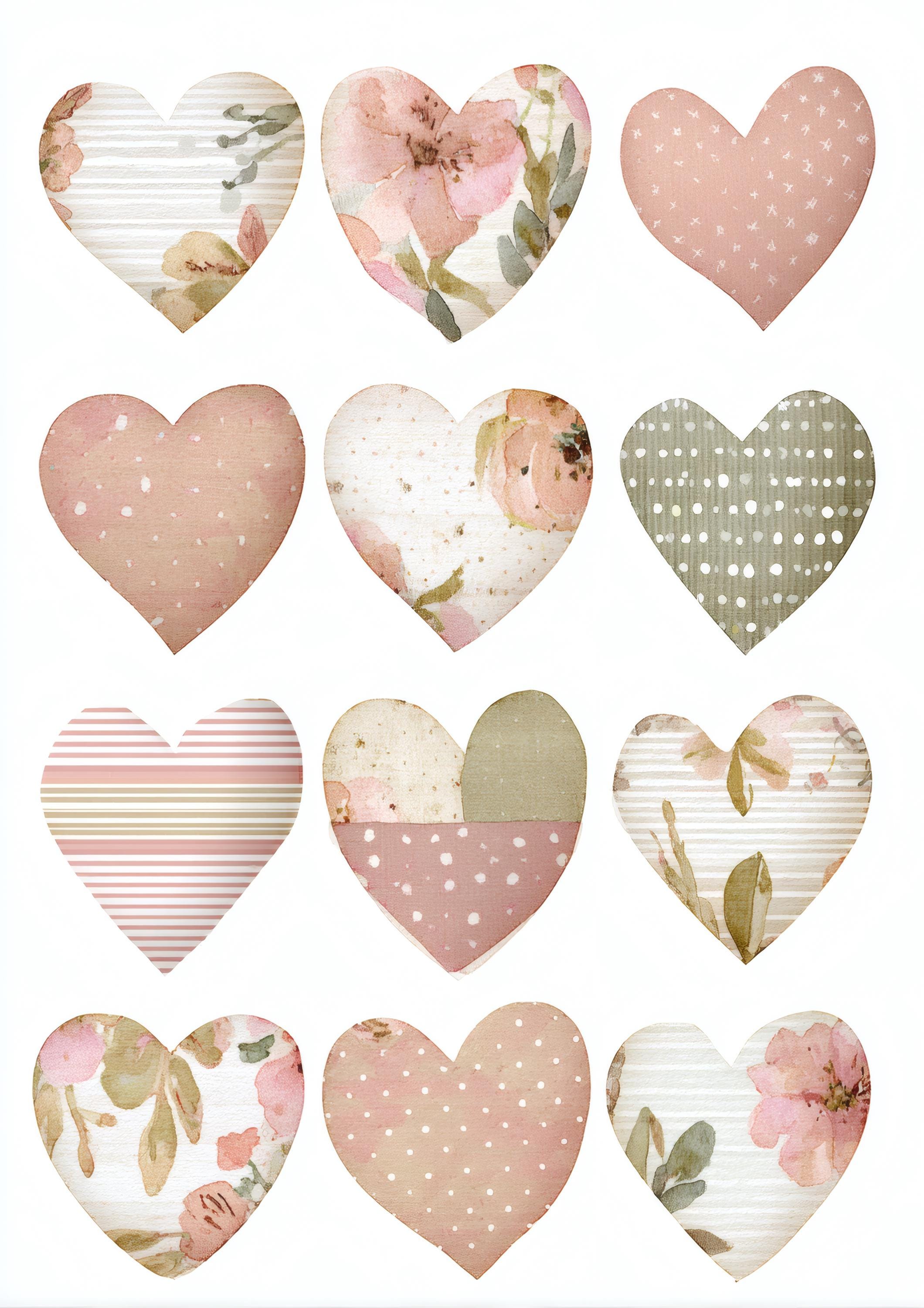 Patchwork Heart Labels Printable, Valentine Junk Journal Ephemera ...