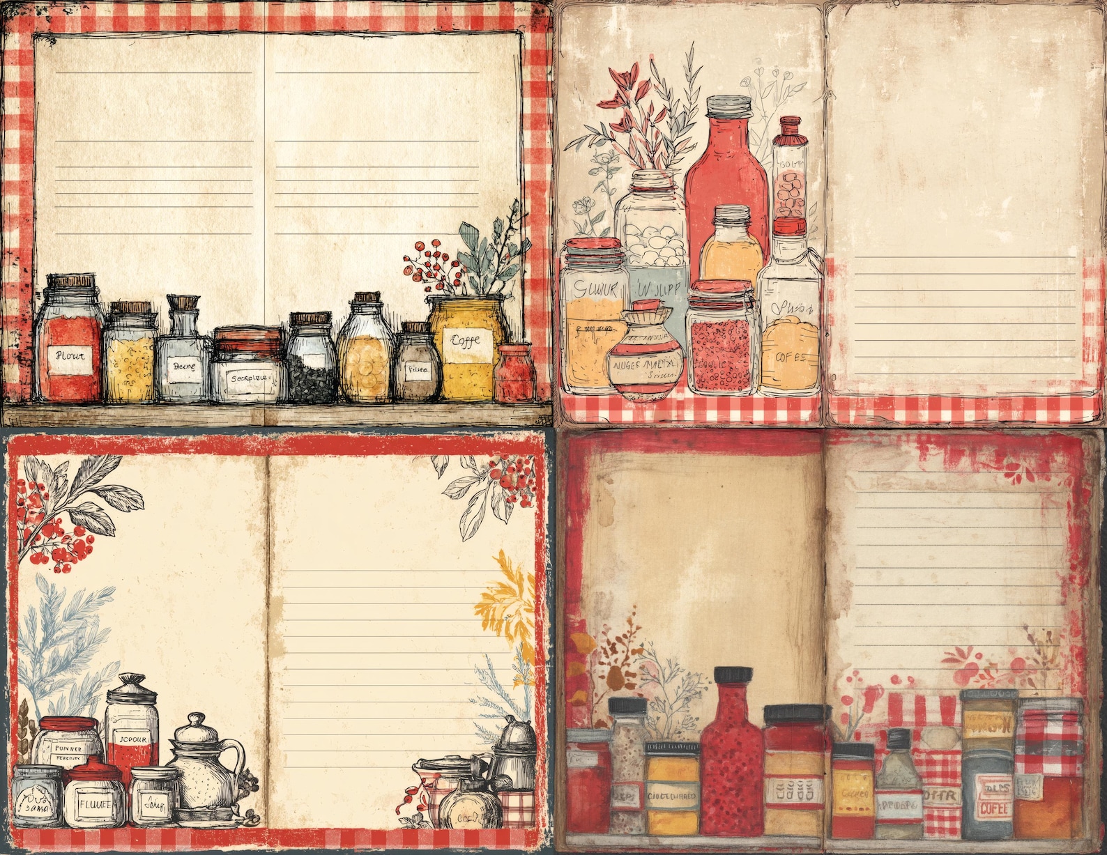 Rustic Pantry Junk Journal Page With Illustrated Labels Flour Sugar ...
