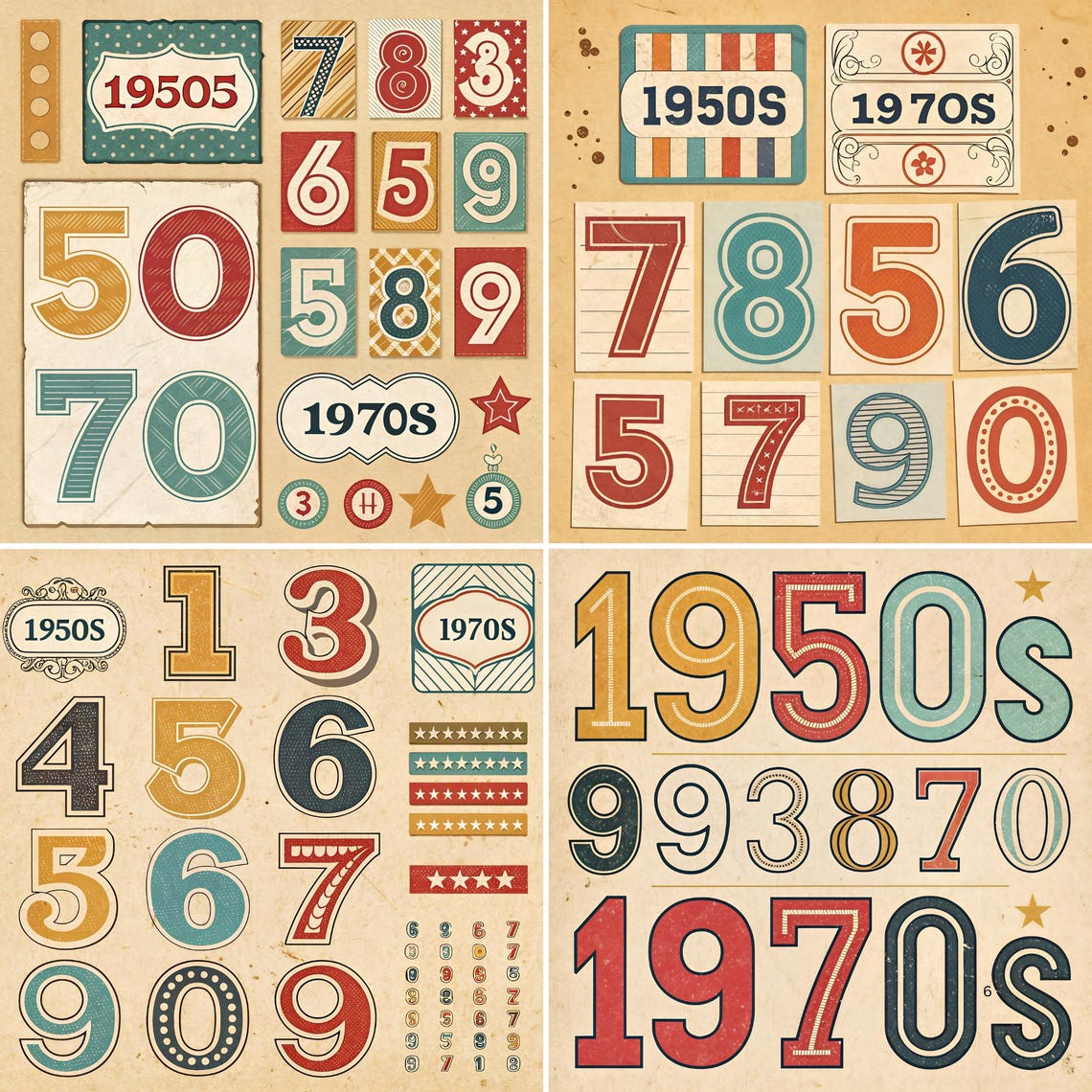 Retro Number Ephemera Printable | Vintage Bold Numbers Collage Sheets ...