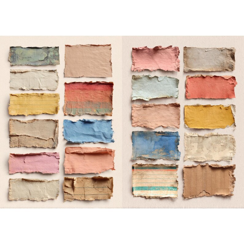 Academic Torn Paper Labels, Vintage Notebook Ephemera, Ripped Grid and ...