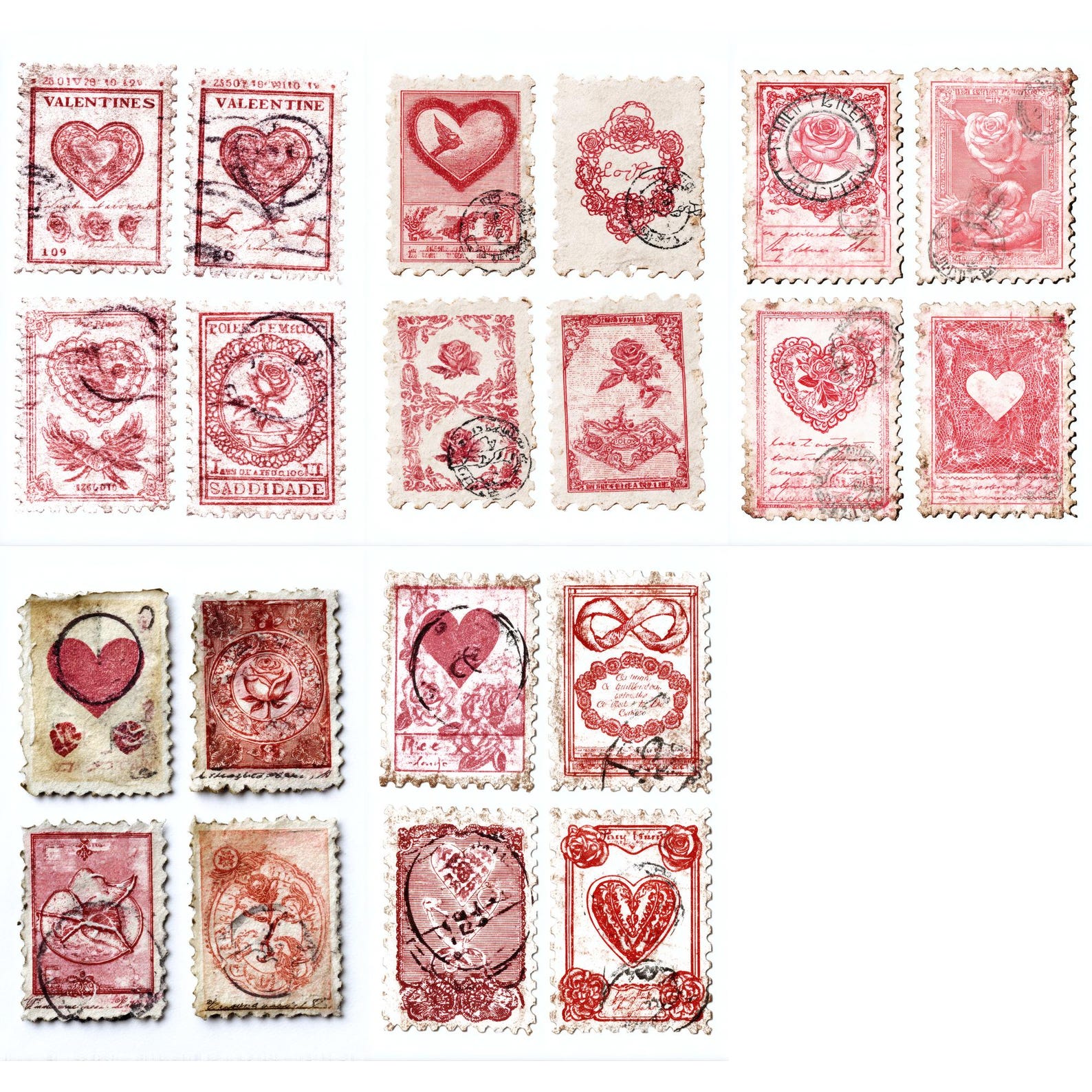 Vintage Valentine Postage Stamps, Junk Journal Printable Stamps, Love ...
