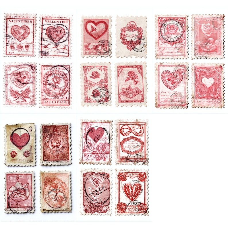 Vintage Valentine Postage Stamps, Junk Journal Printable Stamps, Love ...