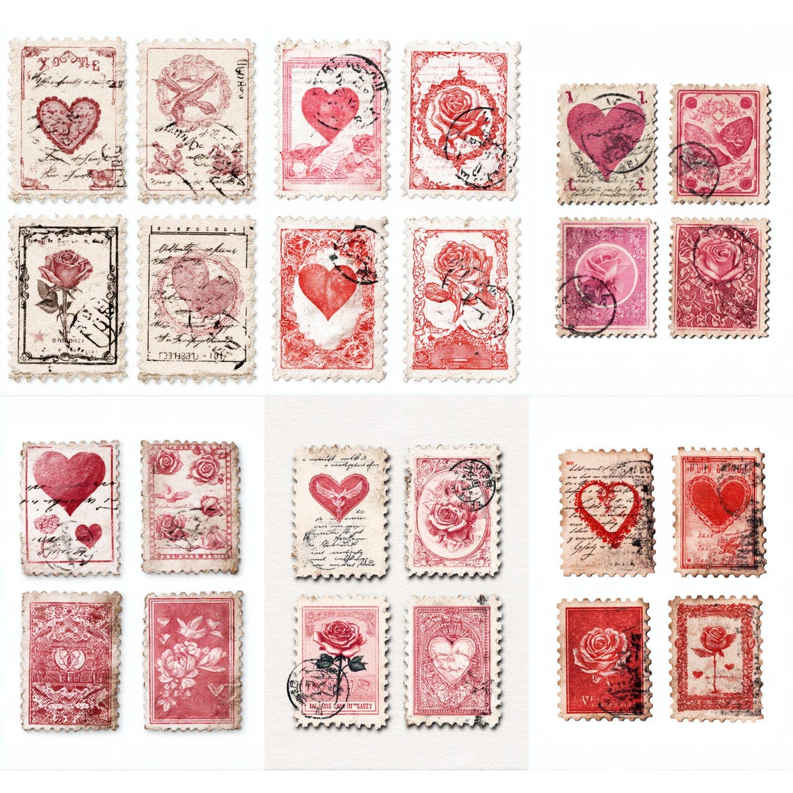 Vintage Valentine Postage Stamps, Junk Journal Printable Stamps, Love ...