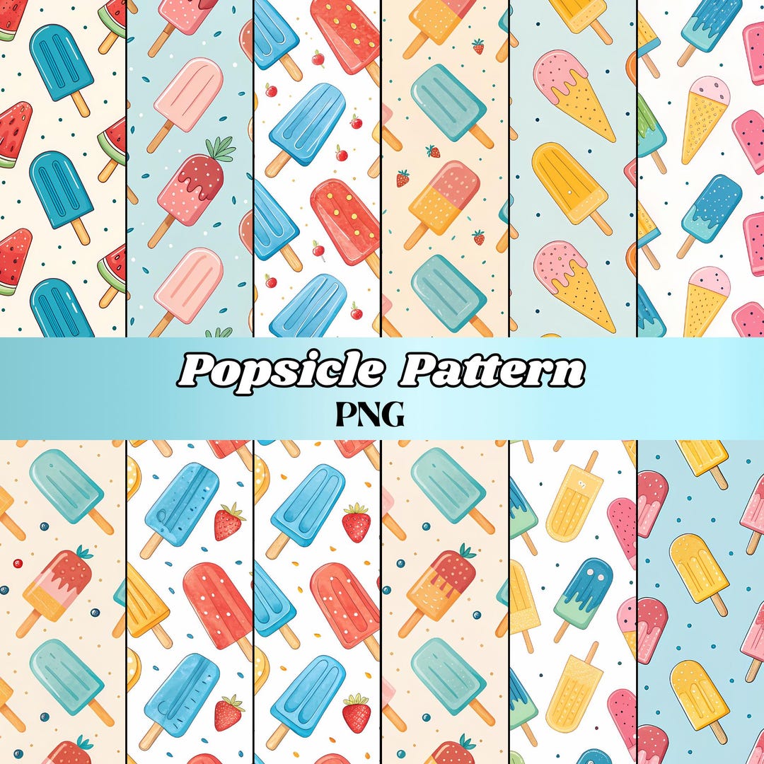Popsicle Pattern Bundle | Summer Ice Pop Digital Paper Pack | Cute ...