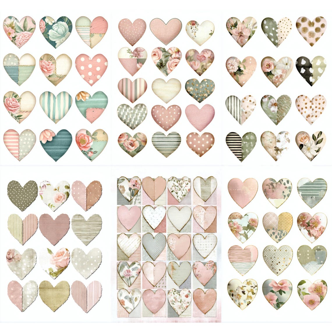 Patchwork Heart Labels Printable, Valentine Junk Journal Ephemera ...