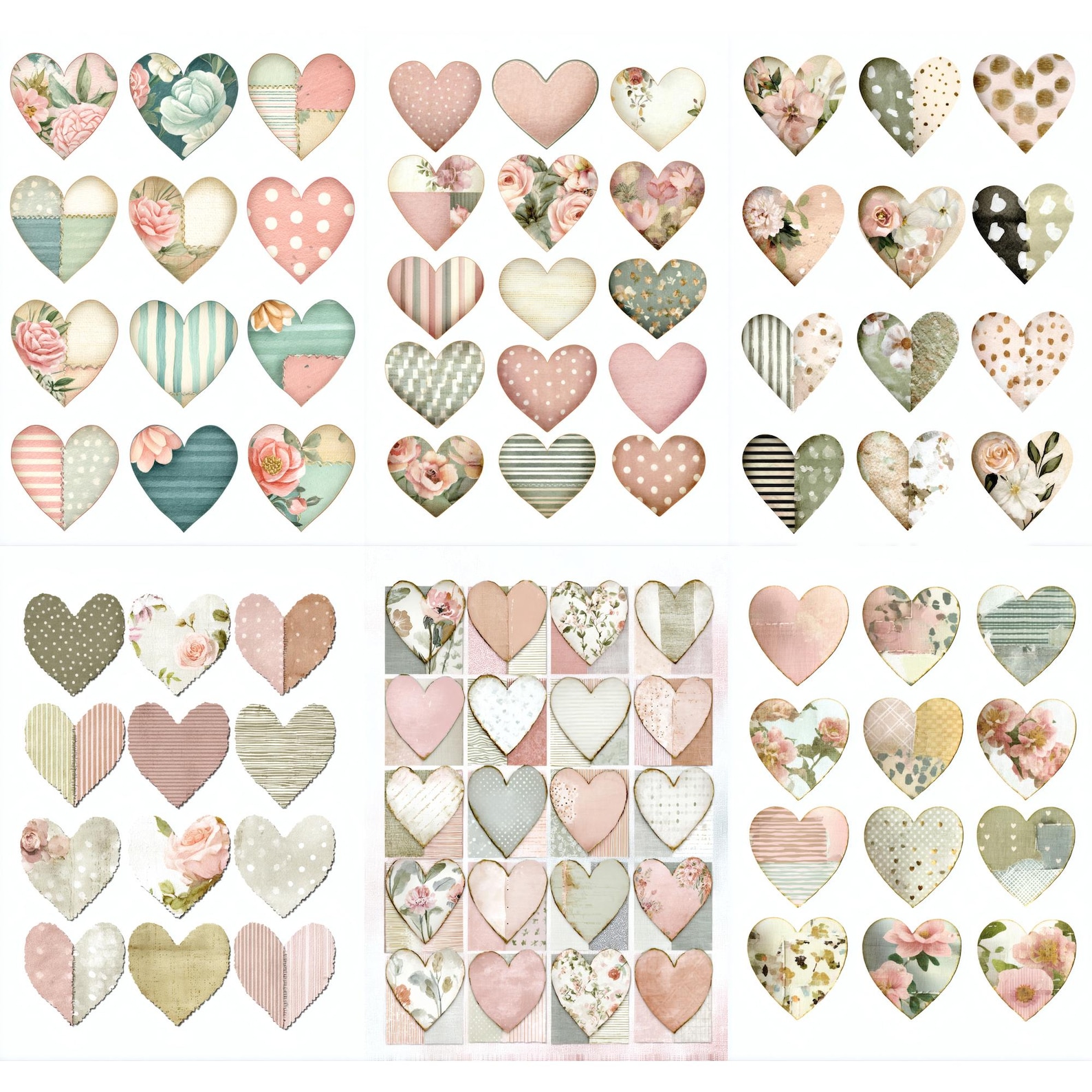 Patchwork Heart Labels Printable, Valentine Junk Journal Ephemera ...