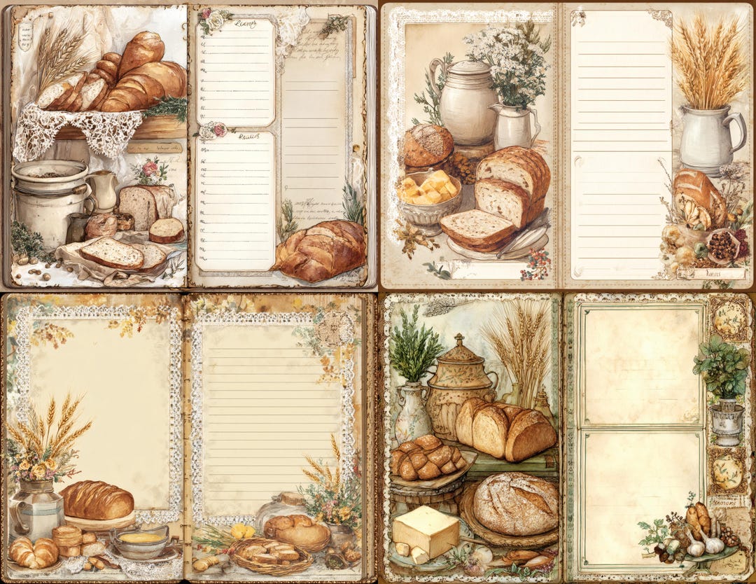 Vintage Recipe Junk Journal Kit, 40 Printable Kitchen Pages With Bread ...