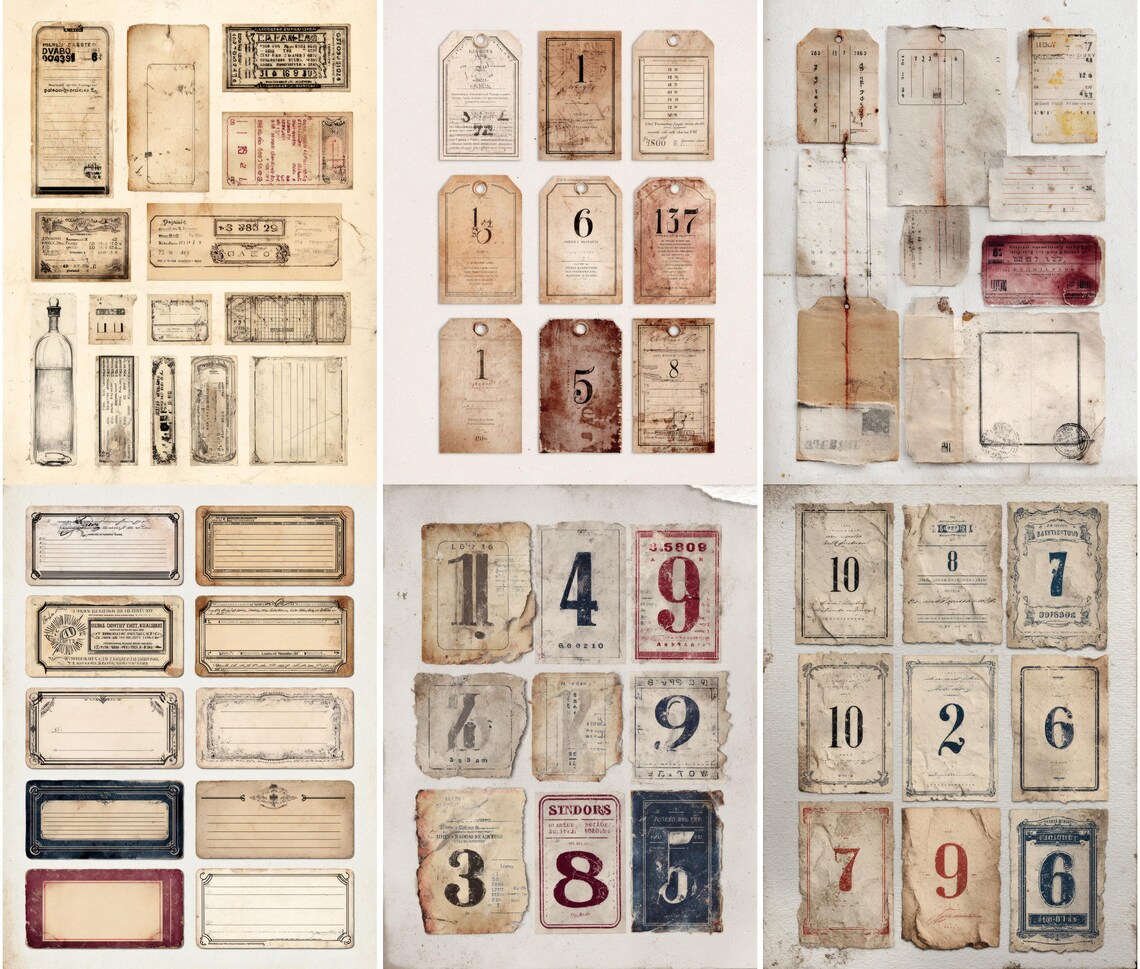 Printable Vintage Number Labels Ephemera, Junk Journal Tags and ...