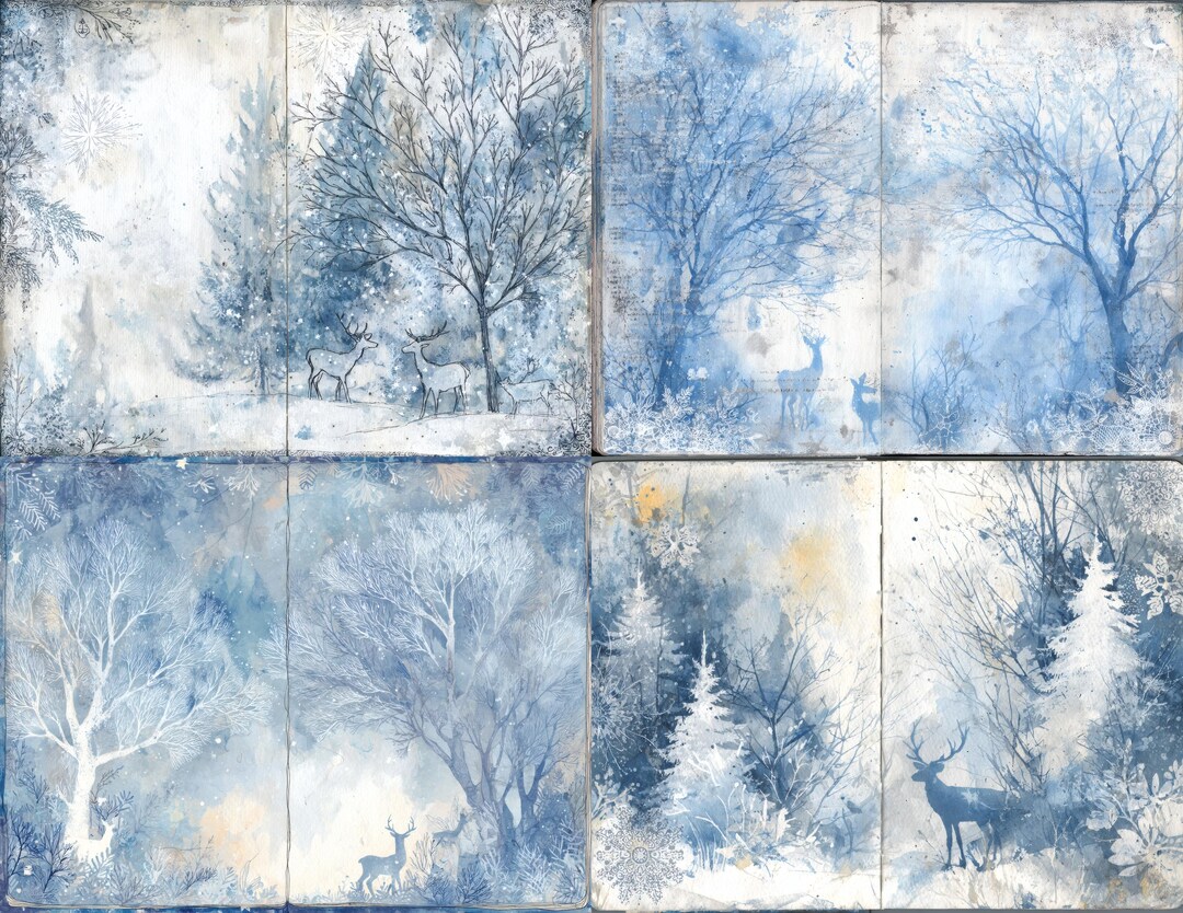 Winter Junk Journal Kit, 38 Enchanted Snow Printable Pages, Vintage Icy ...