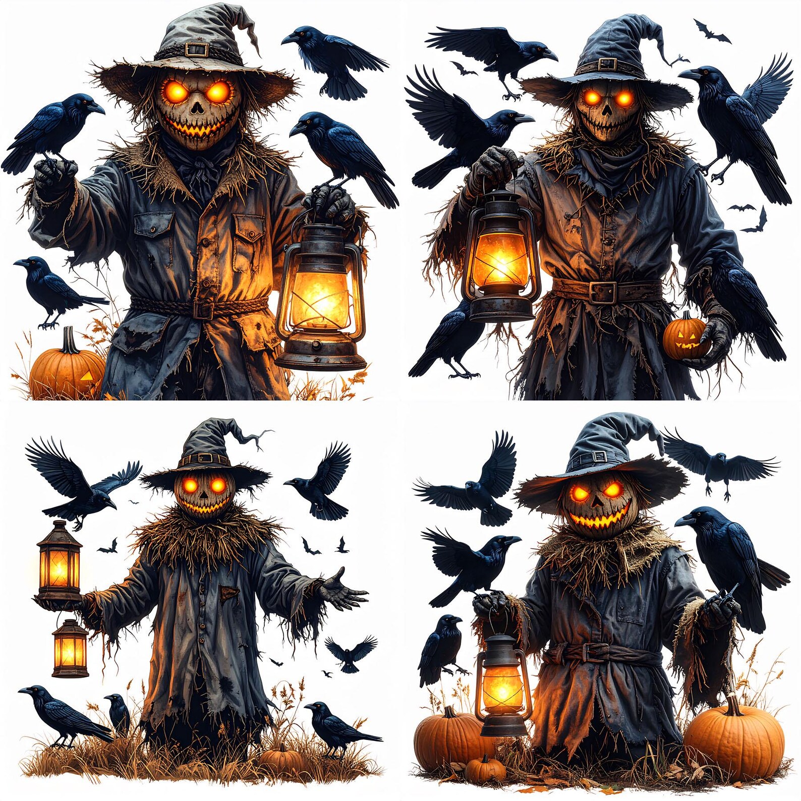 Eerie Scarecrow Clipart With Stitched Burlap Face Glowing Eyes and ...
