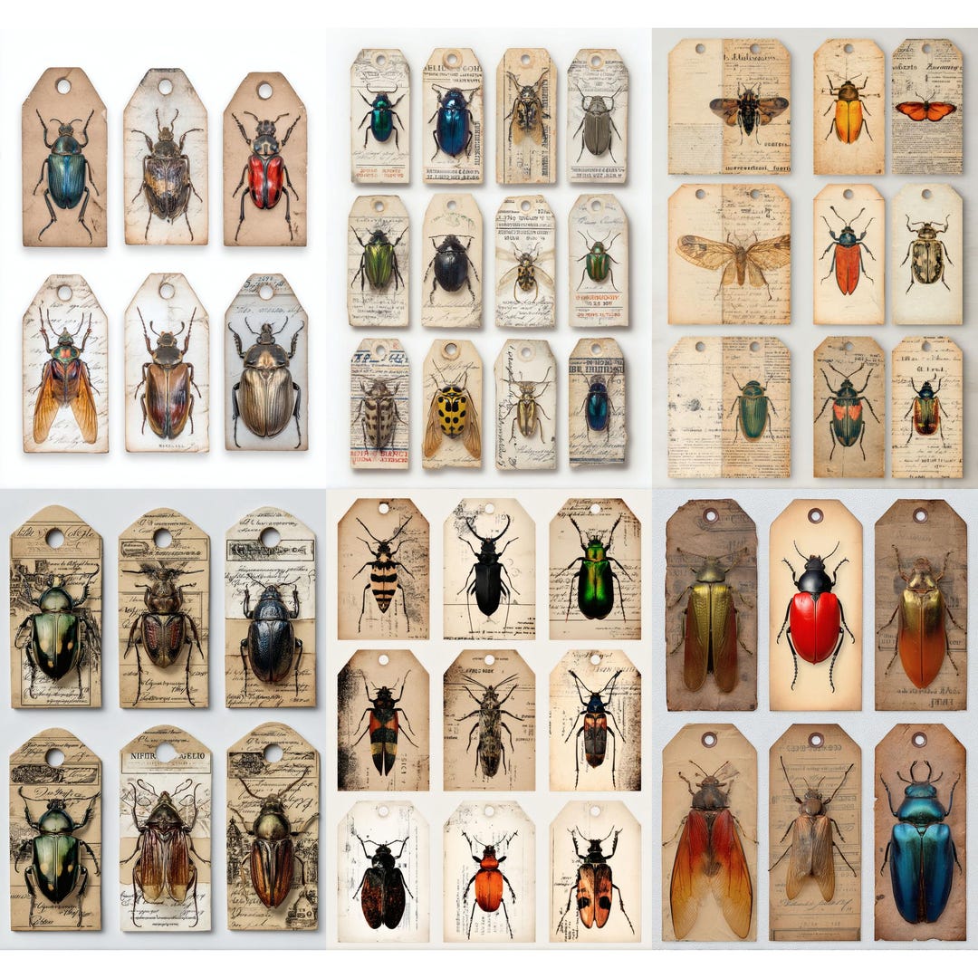 Insect Tags Printable for Junk Journal and Scrapbook, Vintage Bug Tags ...