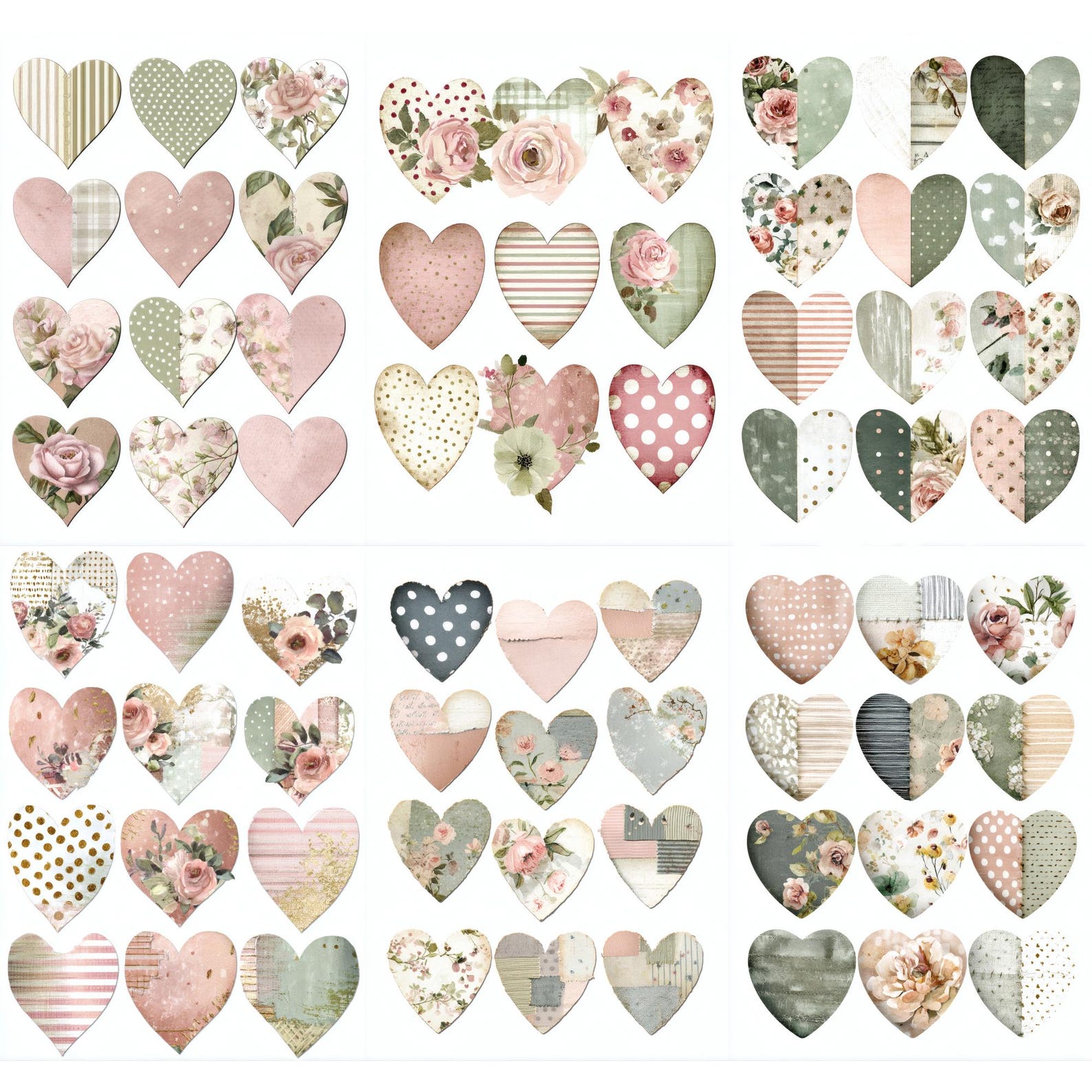 Patchwork Heart Labels Printable, Valentine Junk Journal Ephemera ...