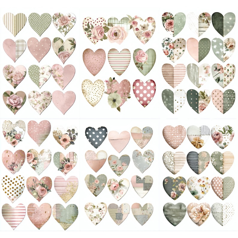 Patchwork Heart Labels Printable, Valentine Junk Journal Ephemera ...