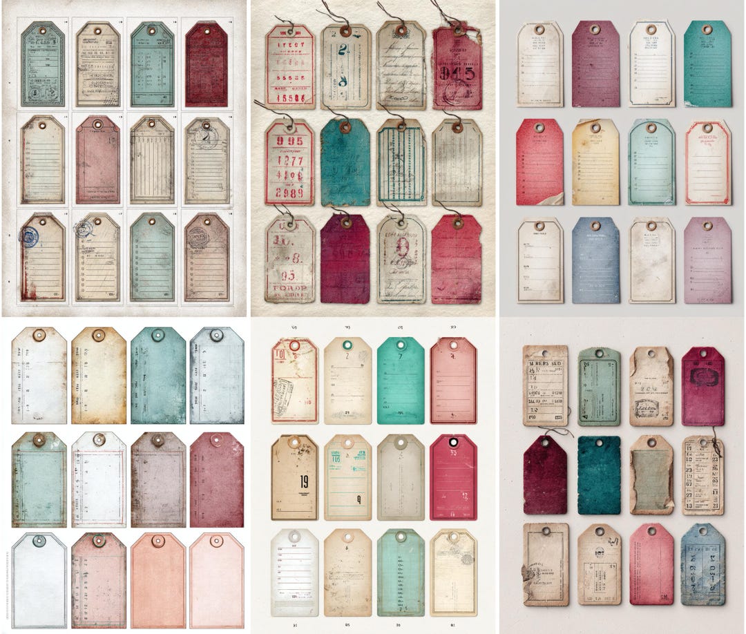 Vintage Price Tag Ephemera Printable, Antique Tag Collage Sheet, Junk ...