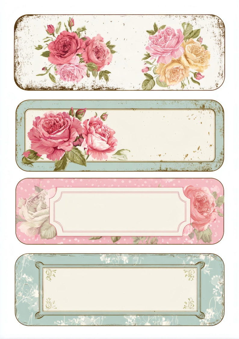 Shabby Chic Rose Labels, Vintage Floral Laabel, Pastel Garden Scrapbook ...