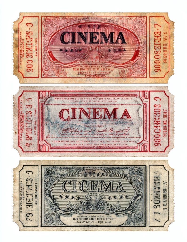 Cinema Ticket Ephemera, Retro Movie Theatre Stubs for Junk Journals ...
