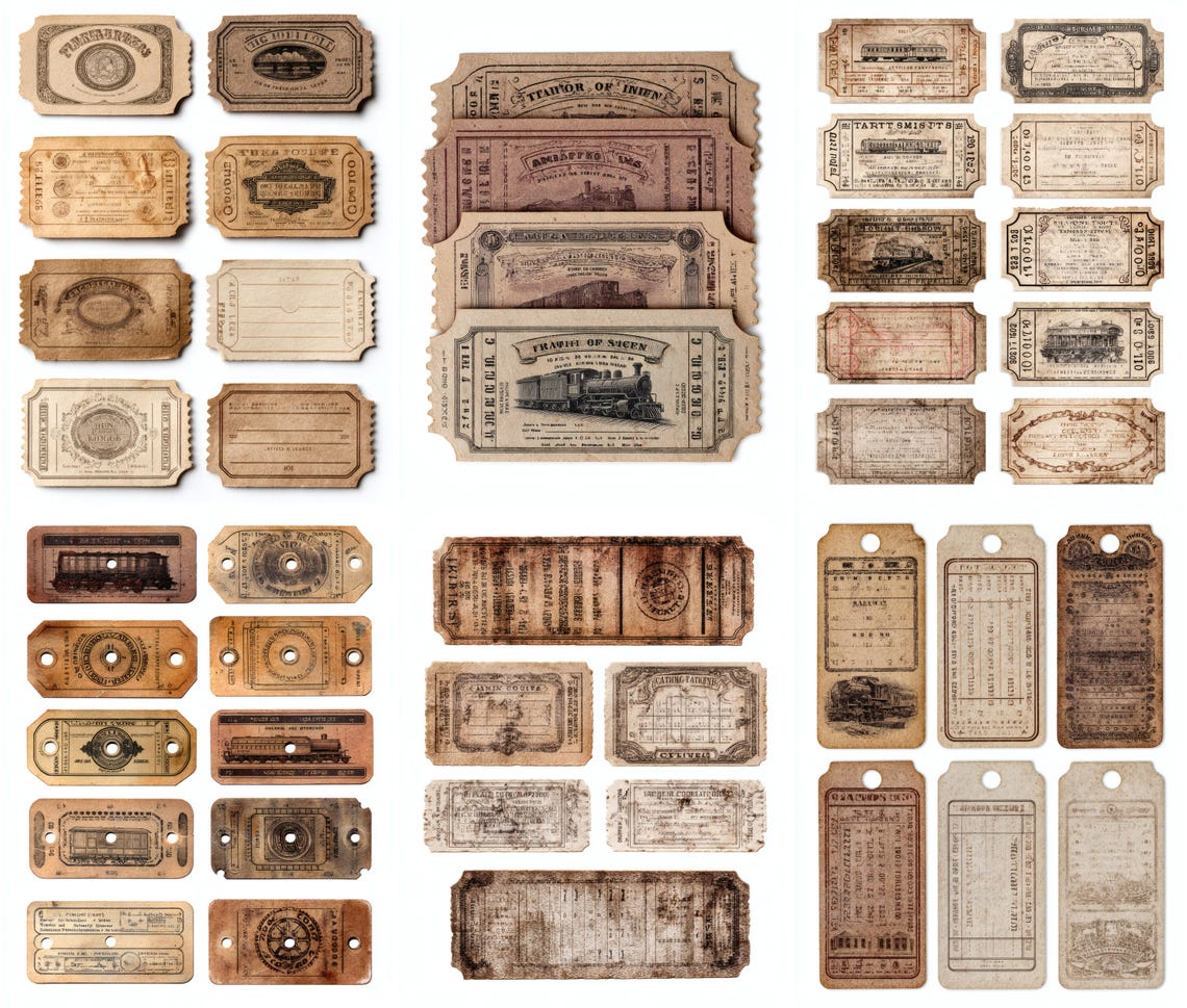 Vintage Train Ticket Stubs Ephemera, Railway Tickets Collage Sheet ...
