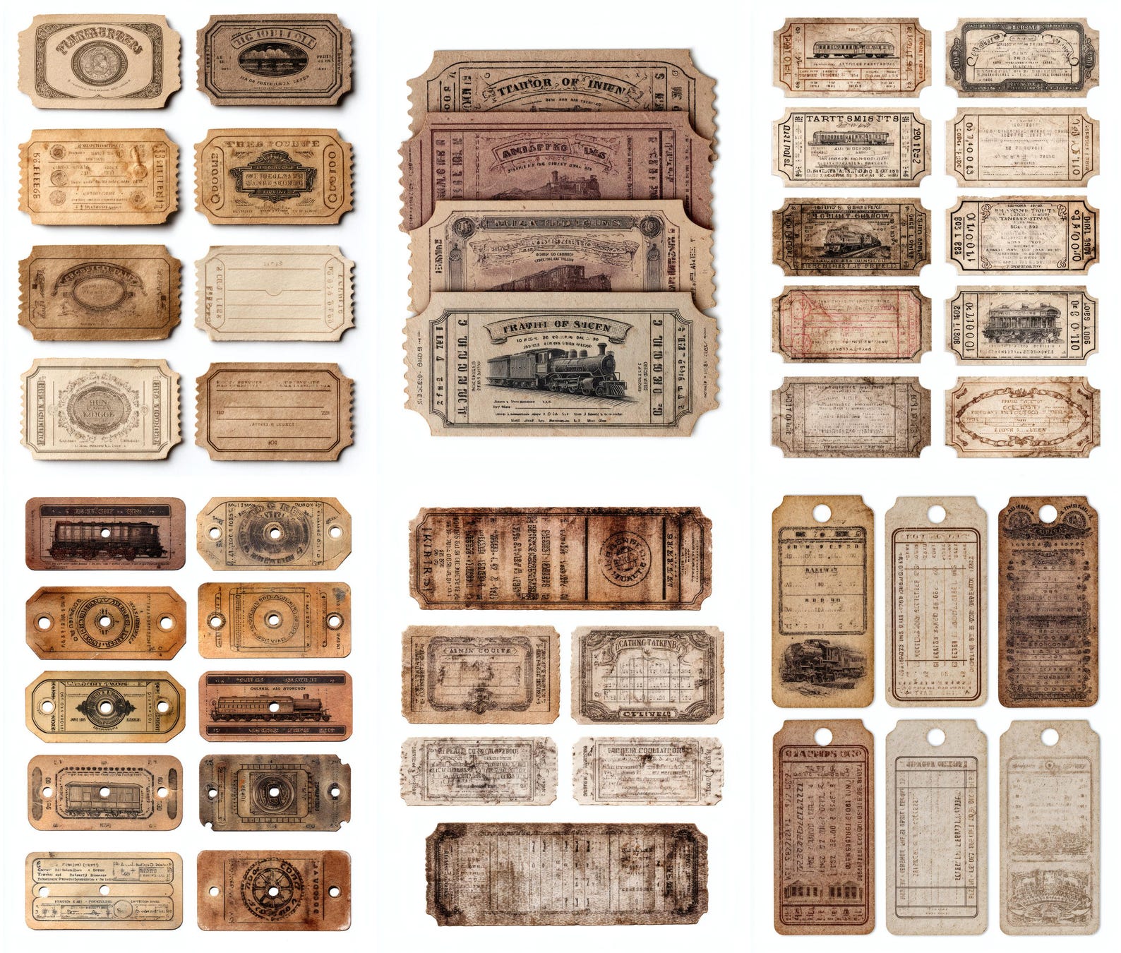 Vintage Train Ticket Stubs Ephemera, Railway Tickets Collage Sheet ...