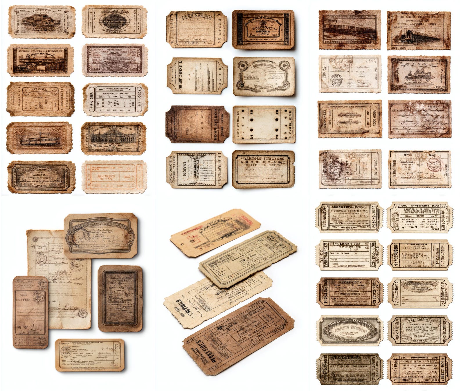Vintage Train Ticket Stubs Ephemera, Railway Tickets Collage Sheet ...