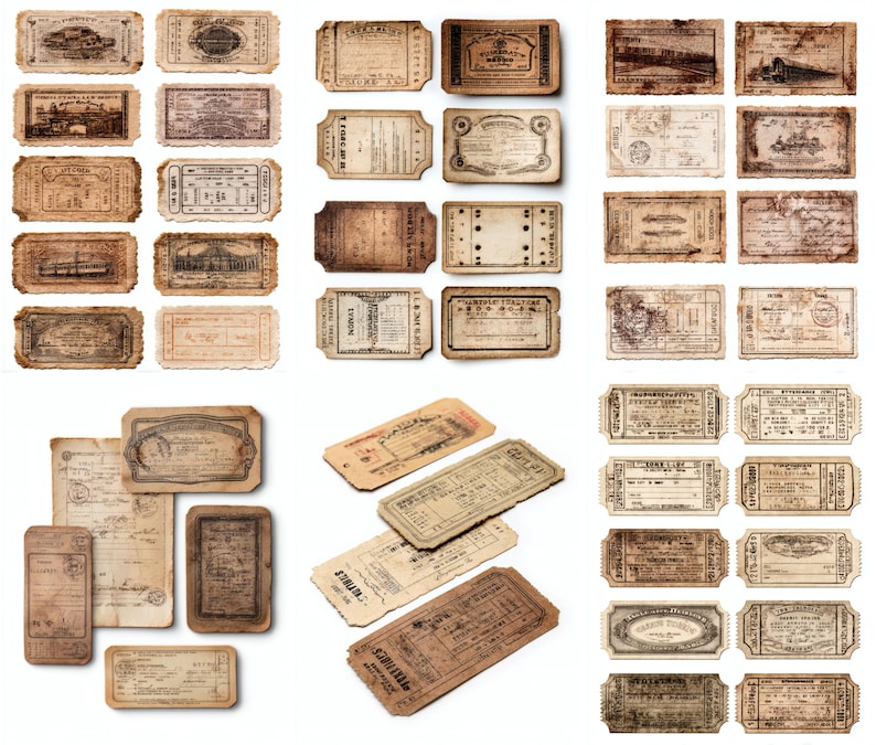 Vintage Train Ticket Stubs Ephemera, Railway Tickets Collage Sheet ...