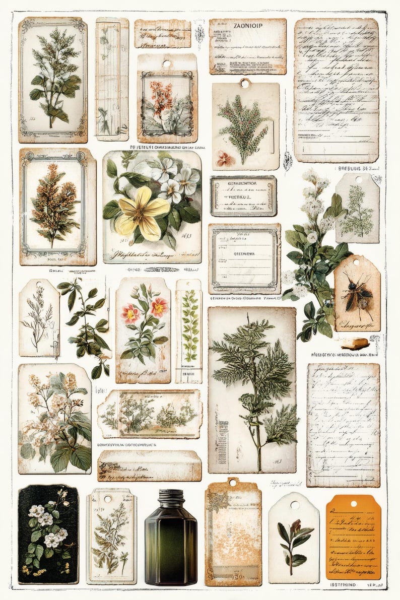 Natural History Specimen Ephemera Sheet With Antique Labels and Vintage ...