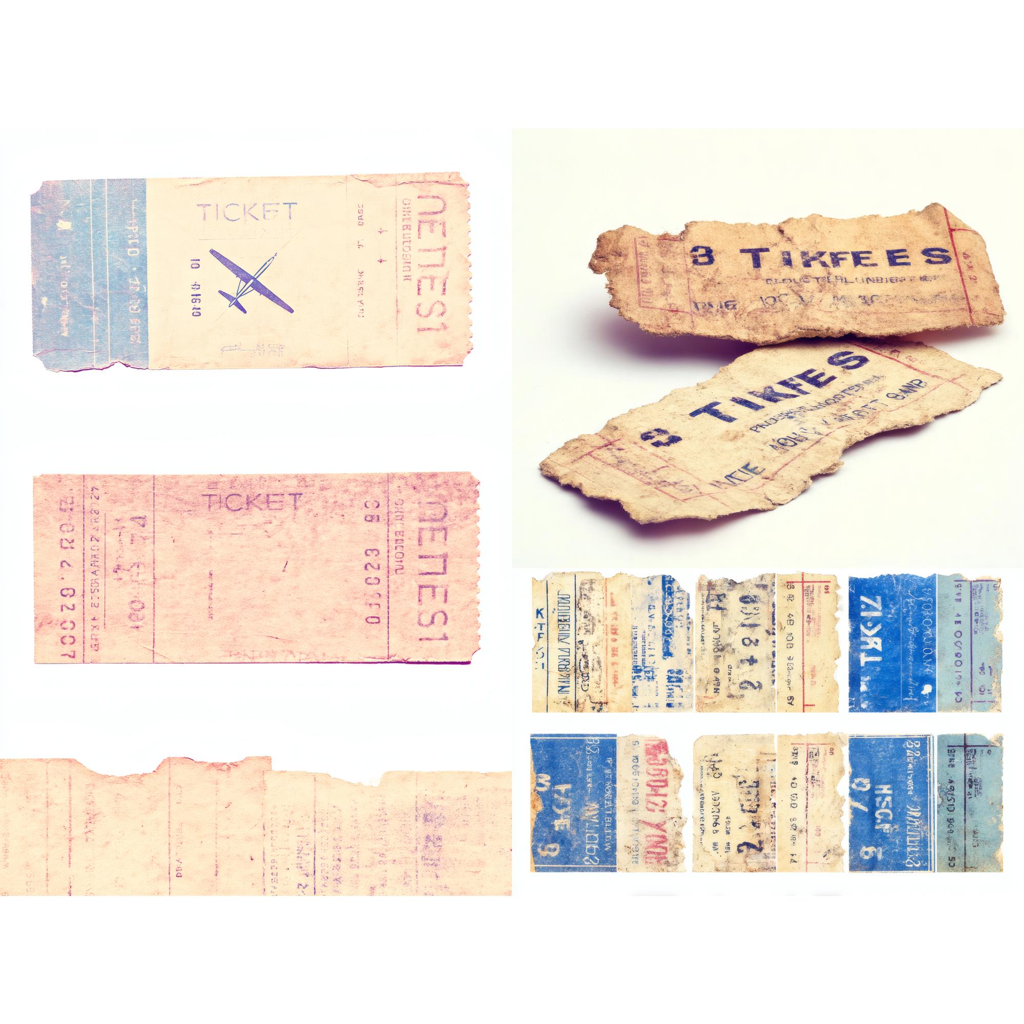 Vintage Flight Ticket Stubs Printable Ephemera Set Faded Blue Sepia ...