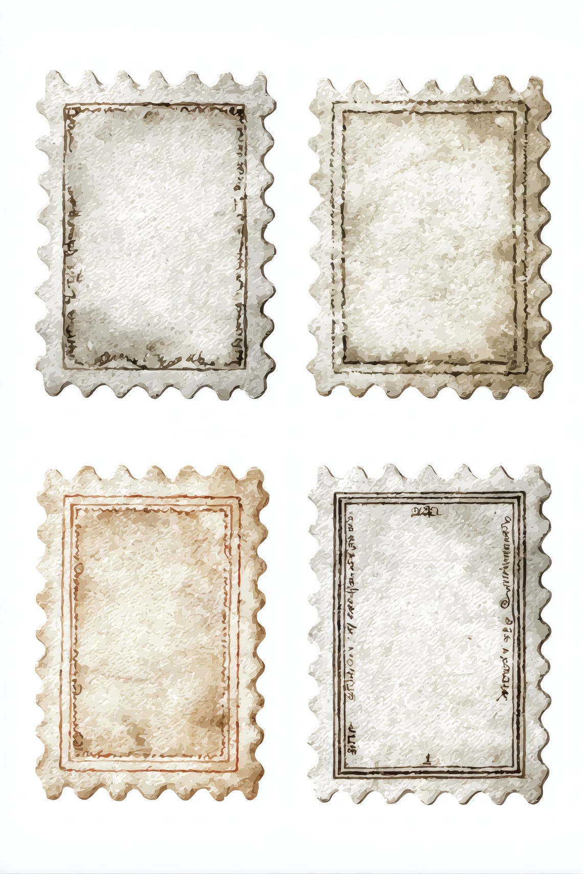 Blank Vintage Postage Stamp Set With Aged Watercolor Texture for ...