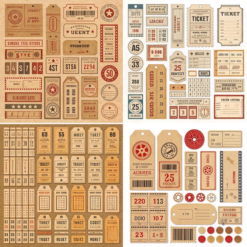 Vintage Ephemera Collage Sheets | Retro Junk Journal Printables | Aged ...
