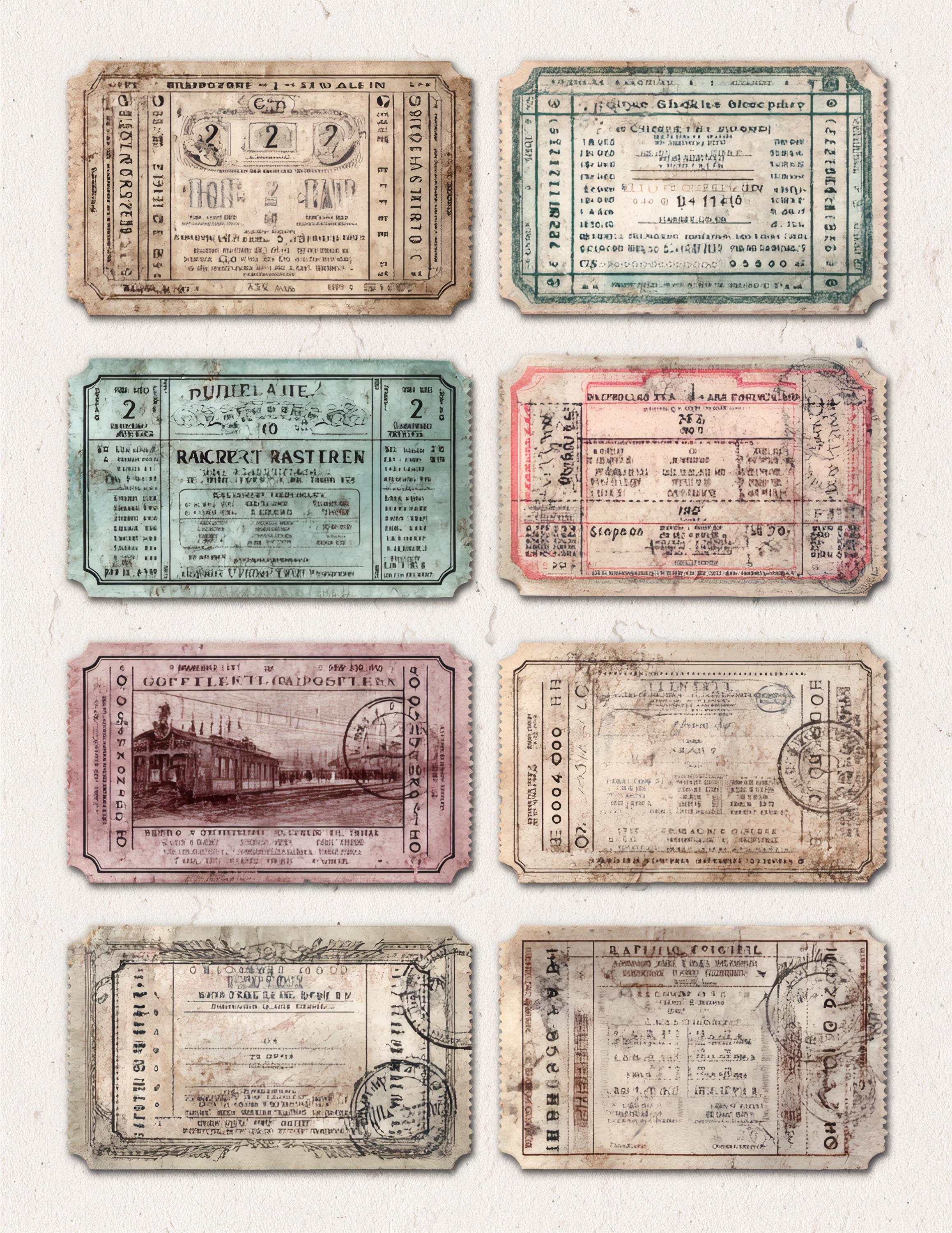 Vintage Ephemera Printable Tickets, Raffle and Transport Stubs Collage ...