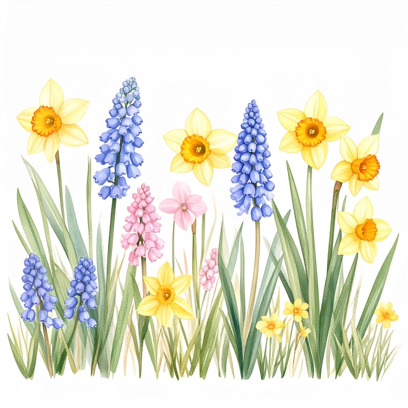 12 Yellow Daffodil Flower Field Watercolor Wall Art Spring Printable ...