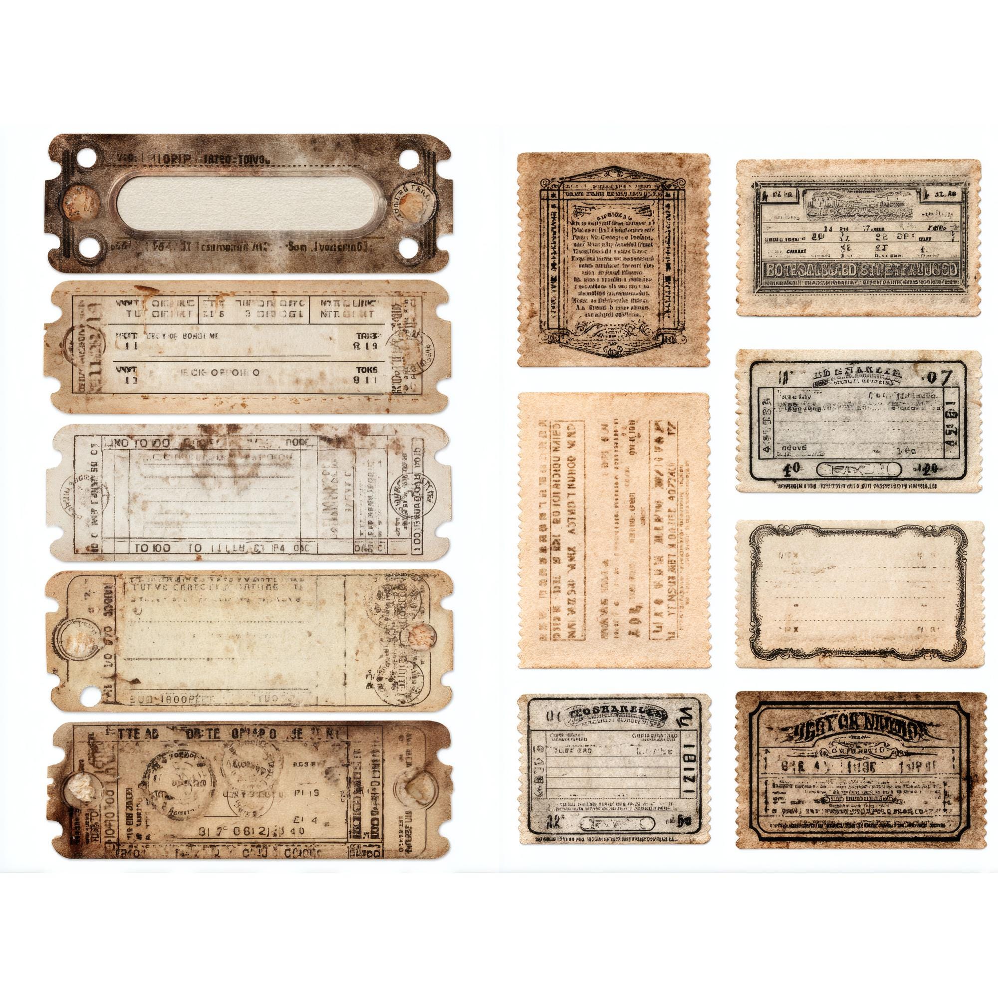 Vintage Flight Ticket Stubs Printable Ephemera Set Faded Blue Sepia ...