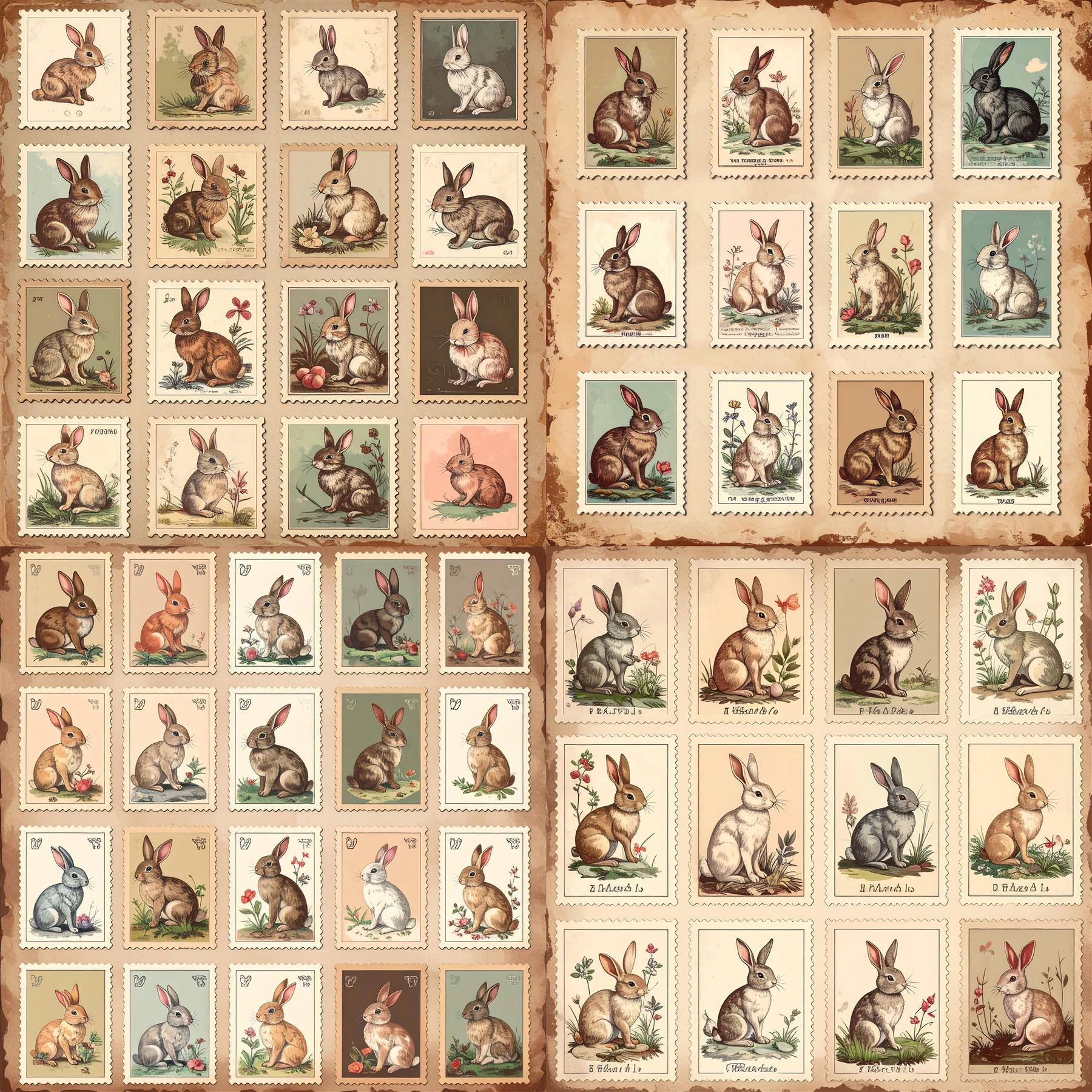 Vintage Rabbit Postage Stamp Collage Sheets – Printable Bunny Ephemera ...