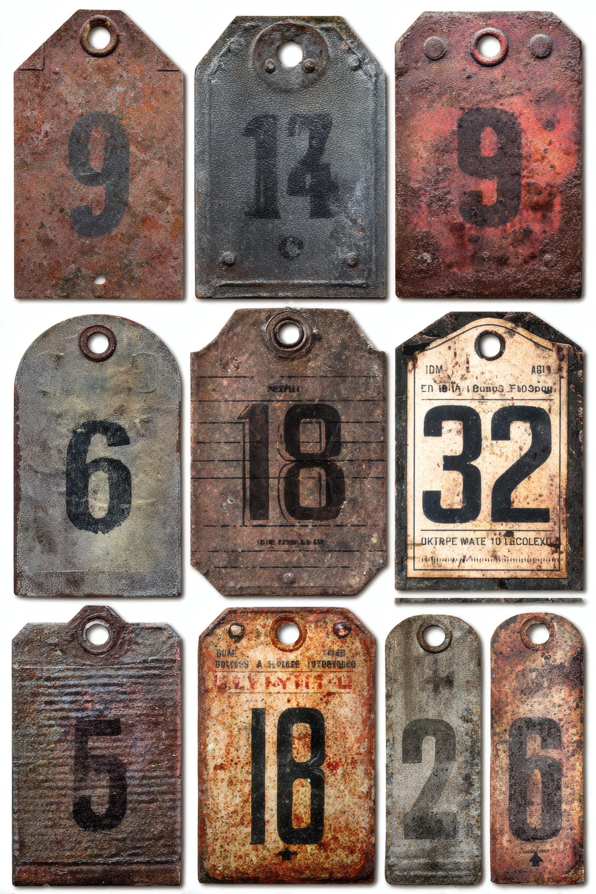 Printable Grunge Number Tags Collage Sheet Industrial Ephemera ...