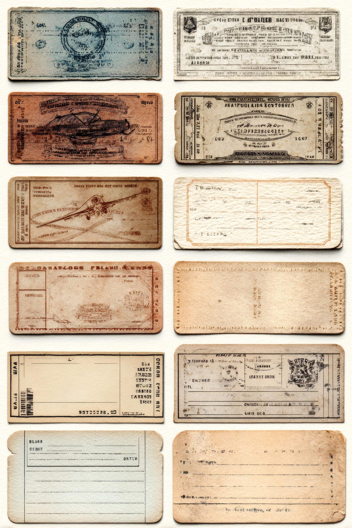 Vintage Flight Ticket Stubs Printable Ephemera Set Faded Blue Sepia ...