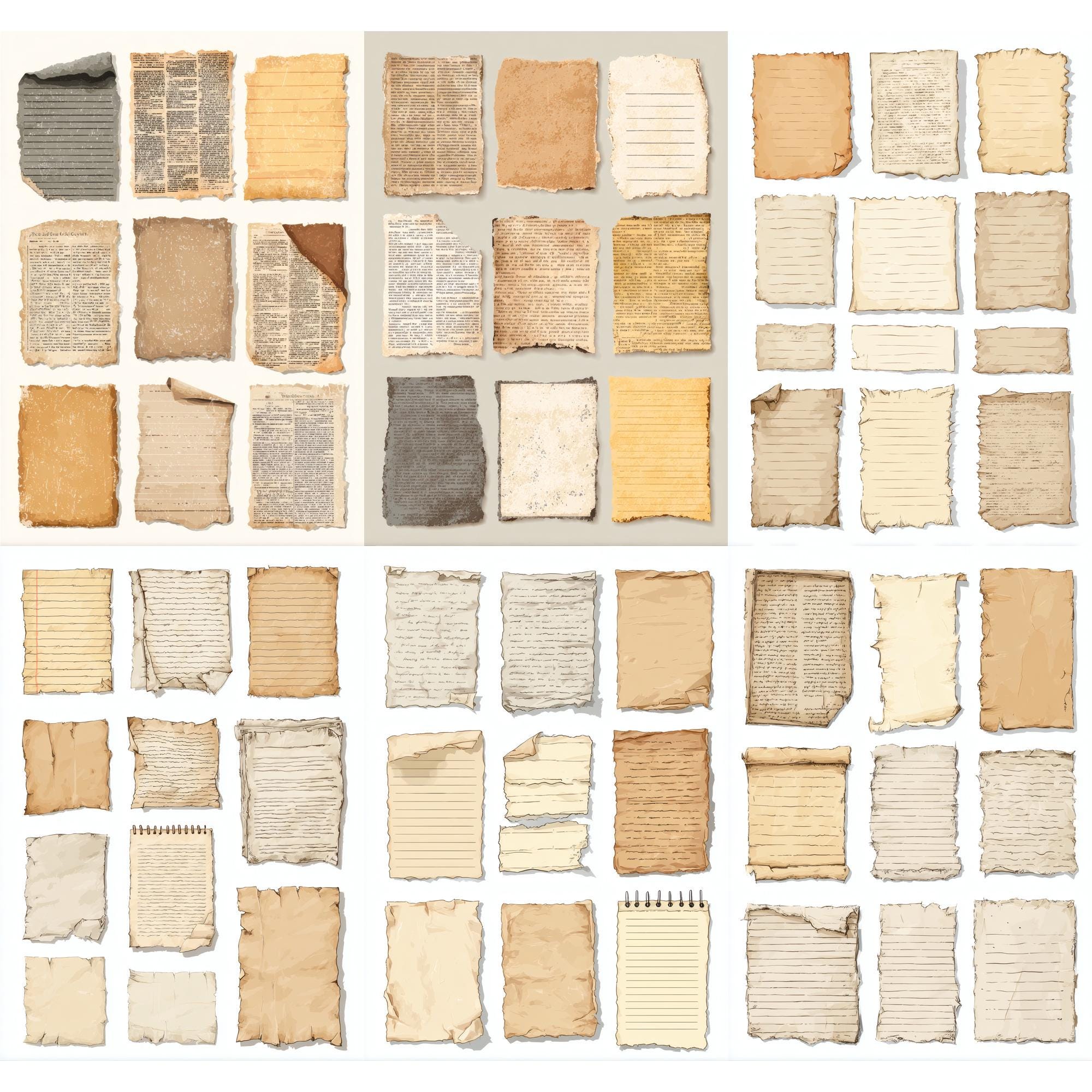 Torn Paper Junk Journal Pieces, Vintage Newspaper Scraps, Retro ...