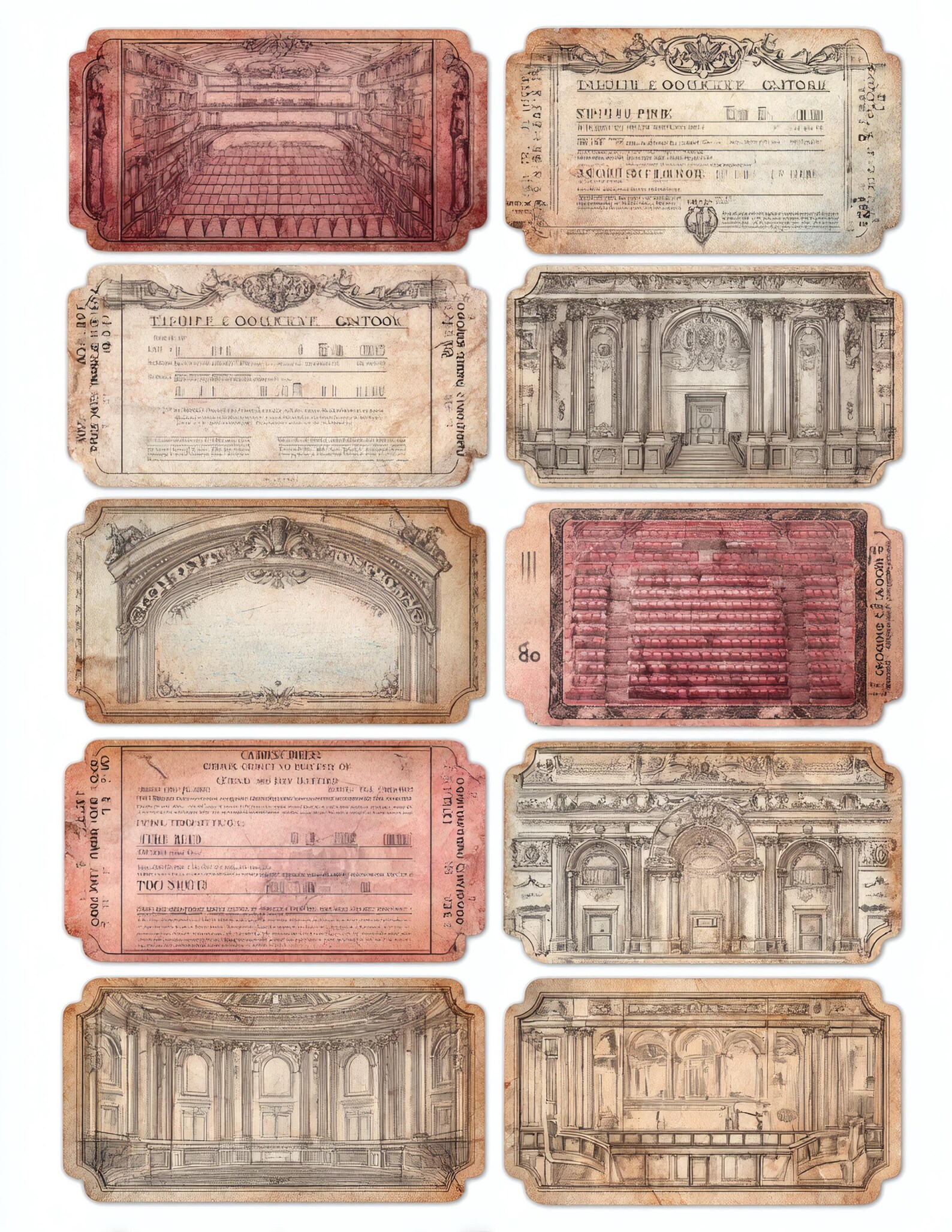 Opera House Balcony Tickets Ephemera, Junk Journal Supplies, Antique ...