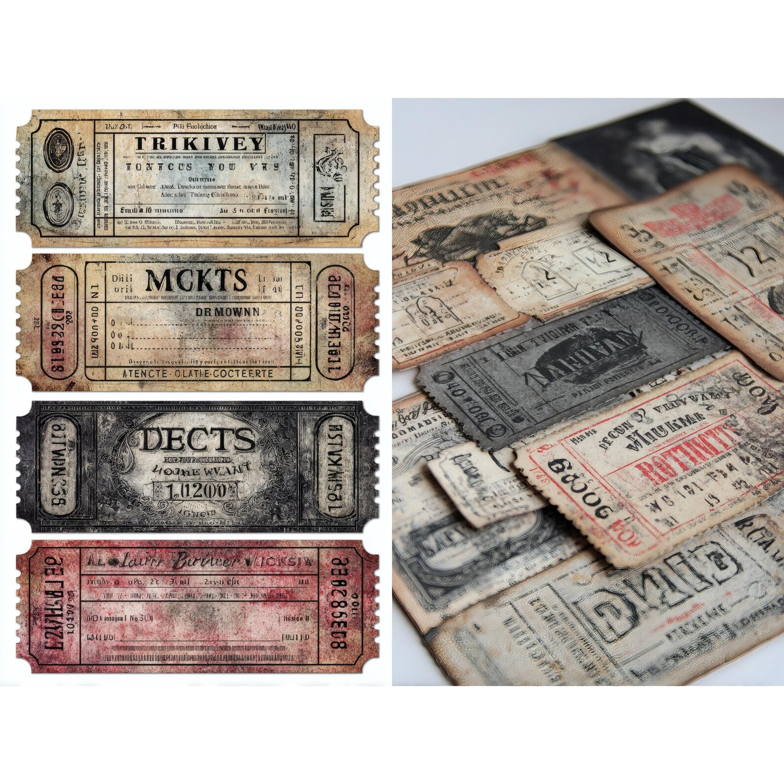 Vintage Halloween Movie Ticket Collage Sheet Printable Spooky Cinema ...