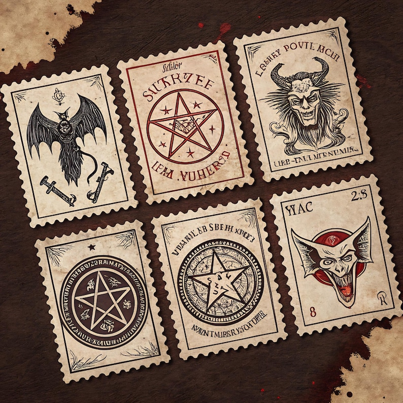 Vintage Horror Stamp Collage Sheets, Occult Sigils & Runes, Vintage ...