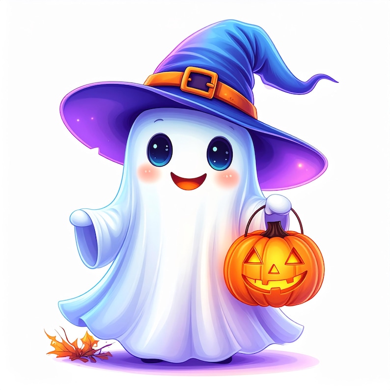 Cute Halloween Ghost Clipart Holding Pumpkin Lantern Kawaii Spooky ...