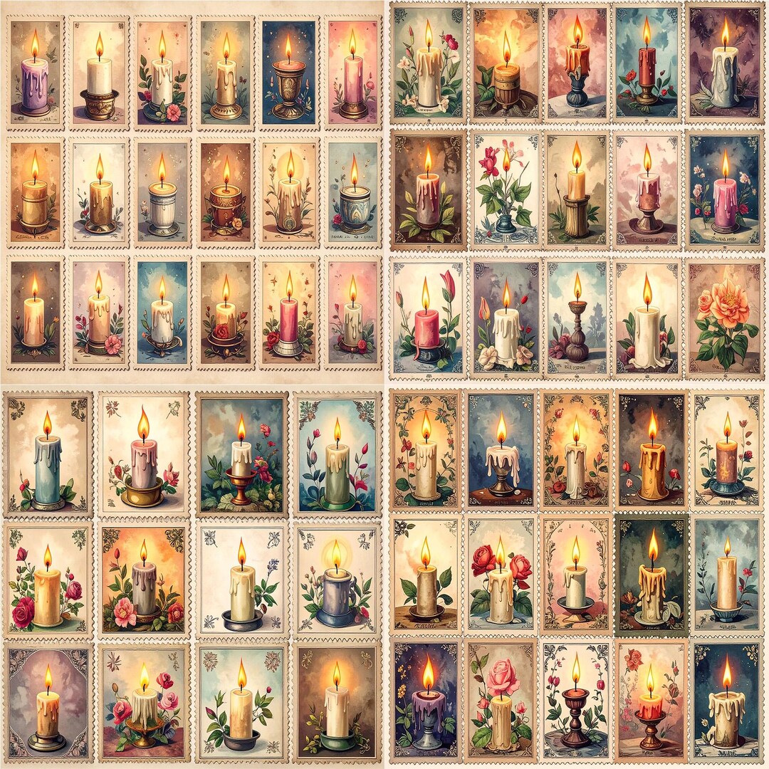 Candle Postage Stamp Collage Sheet Vintage Wax Candles Printable ...