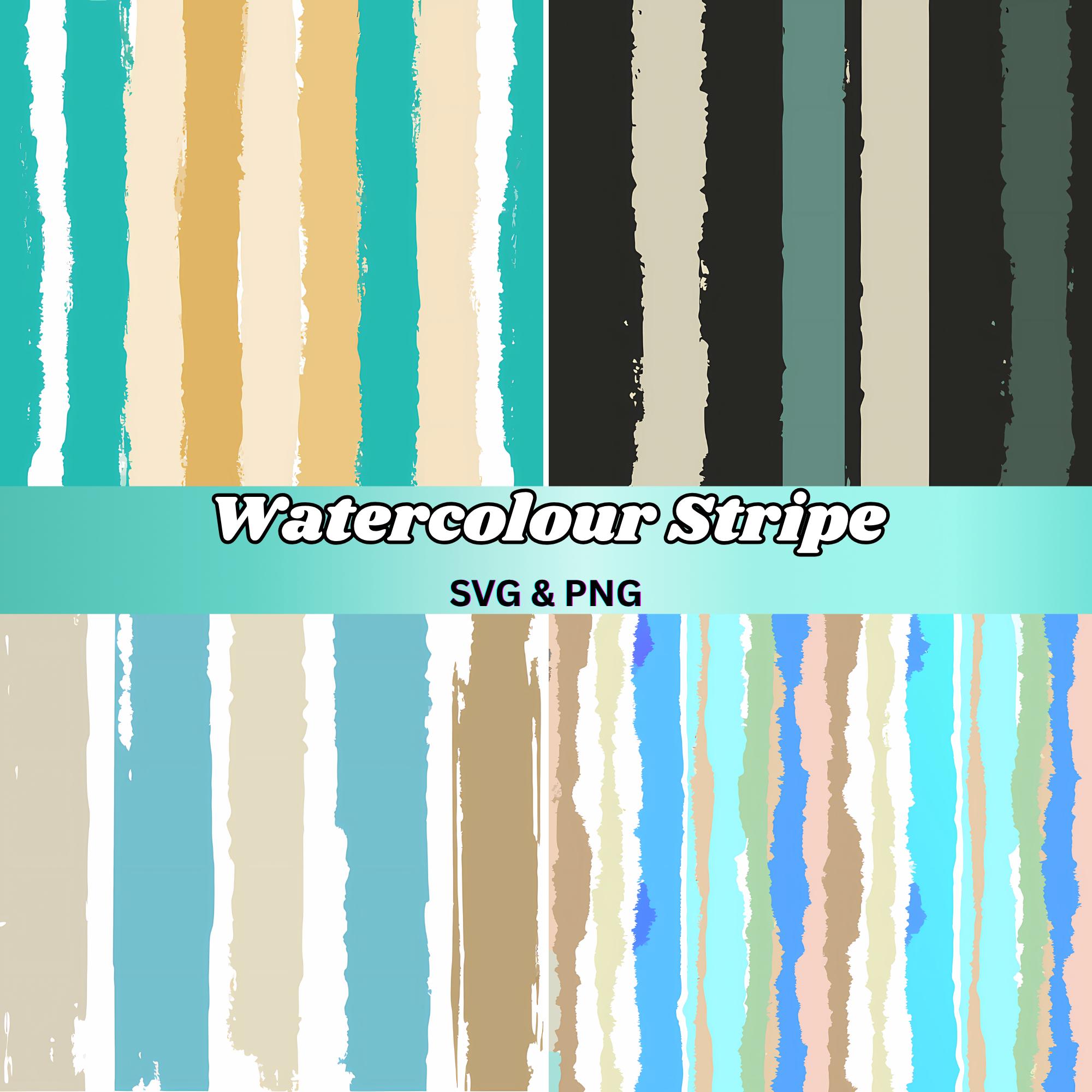 Watercolor Stripe SVG Bundle, Vertical Lines in Coastal Blues & Earth ...