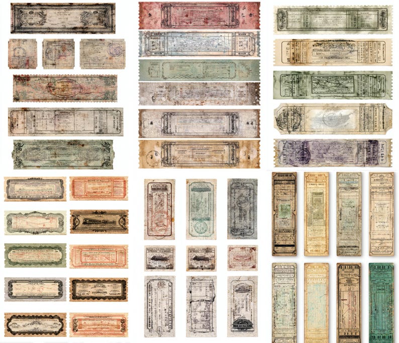 200+ Vintage Train Ticket Ephemera Strips, Faux Railway Pass Junk ...