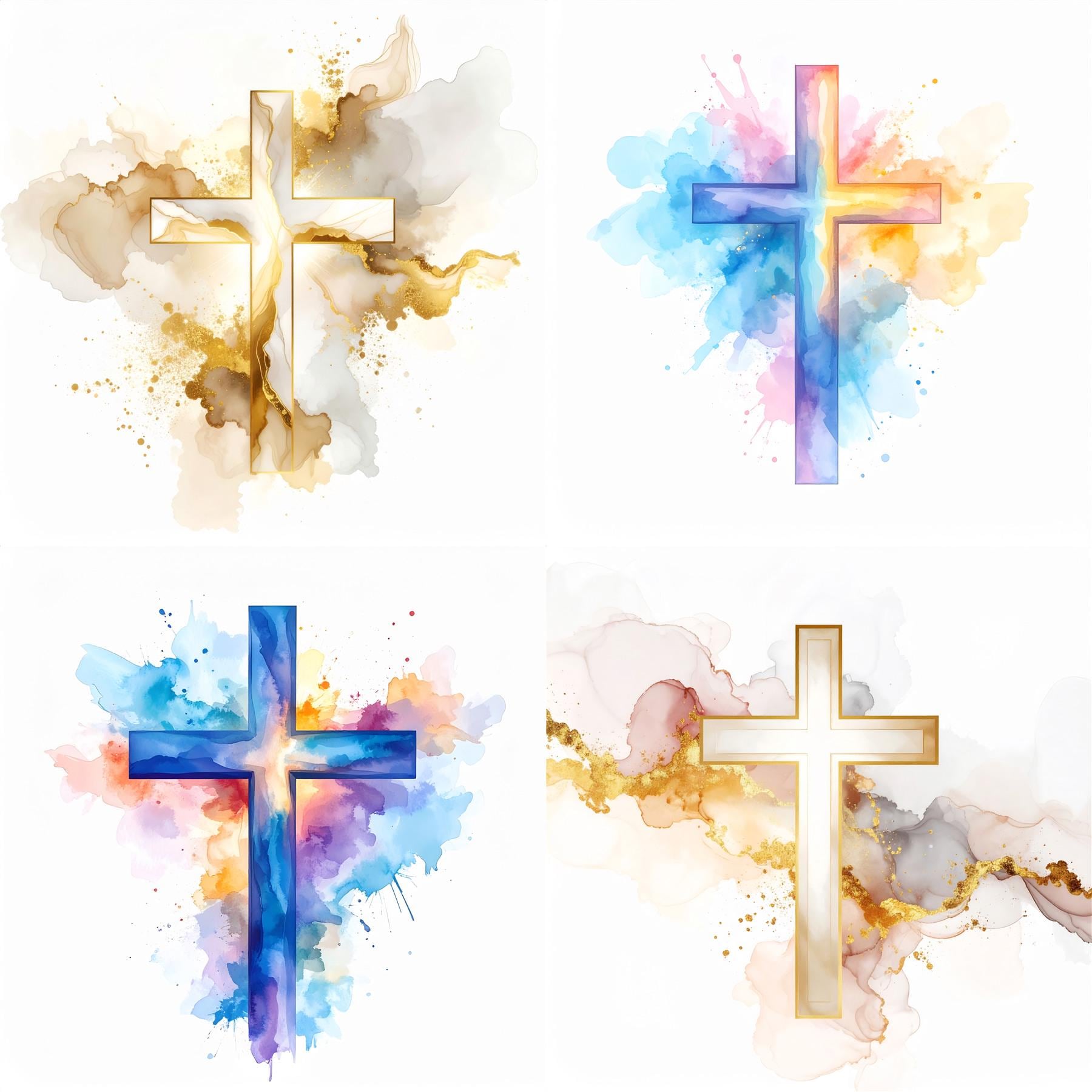 Watercolor Cross With Gold Foil Christian Abstract Decor for Modern ...